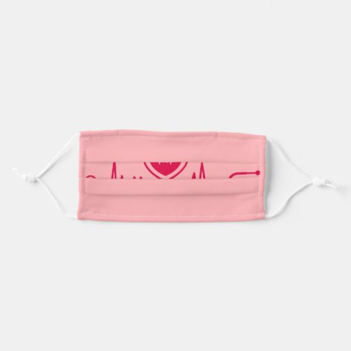Cute Pink Nurse Doctor Heartbeat Health Adult Cloth Face Mask | Zazzle
