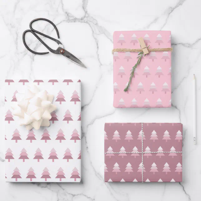 Cute Pink Ombre Christmas Tree Pattern Wrapping Paper Sheets | Zazzle