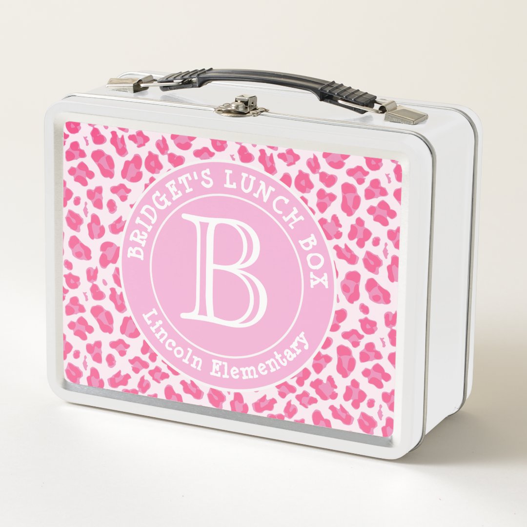 Cute Pink on Pink Leopard Pattern Personalized Metal Lunch Box | Zazzle