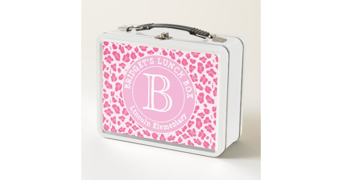 Cute Pink on Pink Leopard Pattern Personalized Metal Lunch Box | Zazzle
