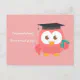 Cute Pink Owl for Graduation Announcement Postcard | Zazzle