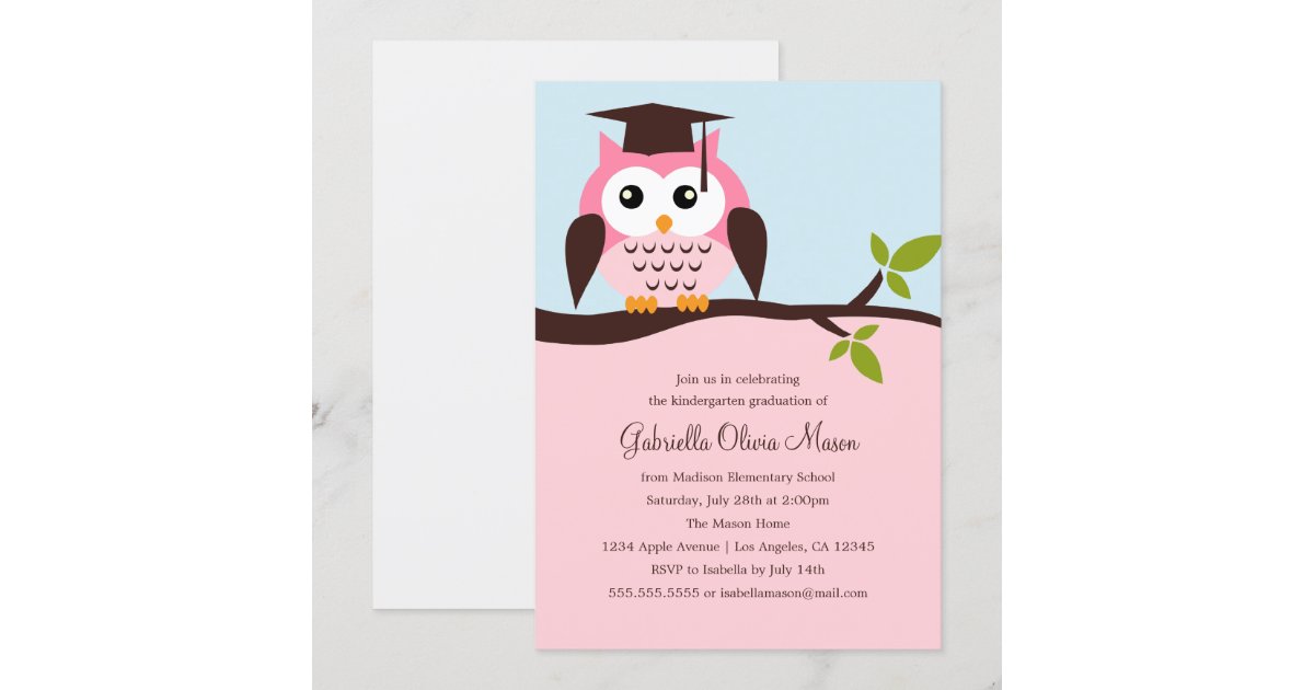 Cute Pink Owl Graduation Party Invitation | Zazzle