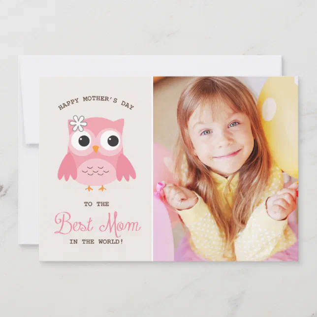 Cute Pink Owl | Happy Mother's Day Card | Zazzle