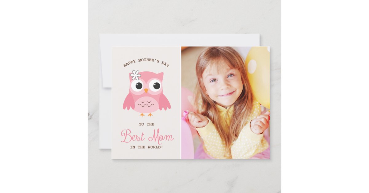 Cute Pink Owl | Happy Mother's Day Card | Zazzle