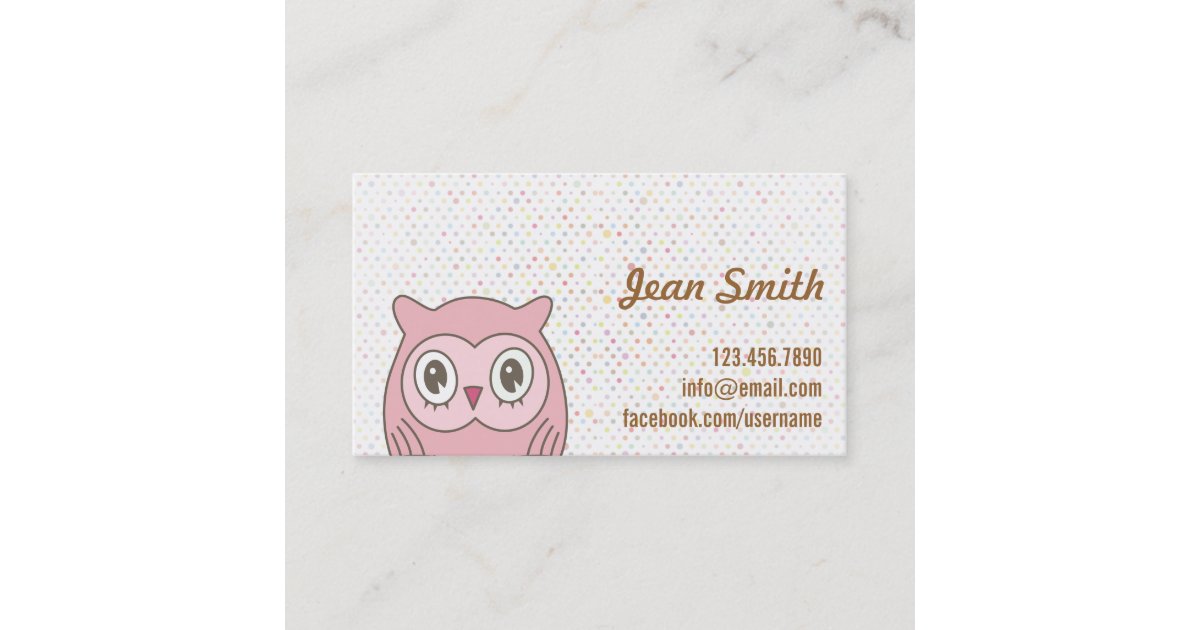 Cute Pink Owl Polka Dots Business Card | Zazzle.com