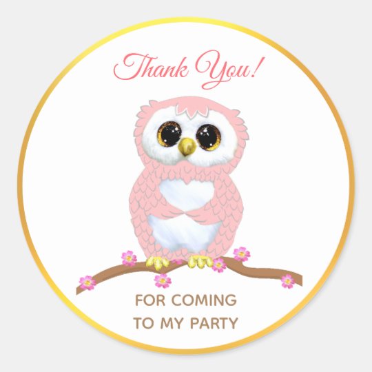 Cute pink owl thank you classic round sticker | Zazzle.com