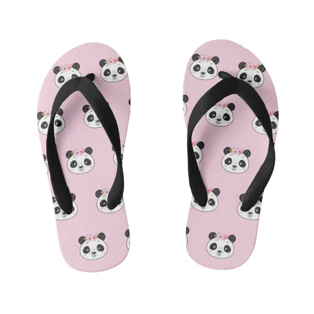 Cute Pink Panda Face Girly Kid's Flip Flops | Zazzle