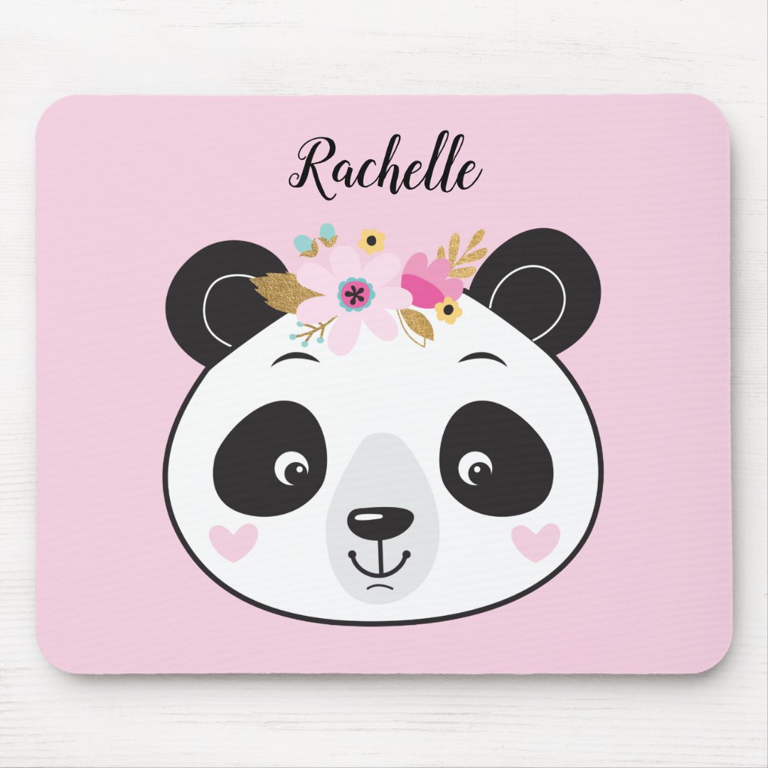 Cute Pink Panda Face Girly Personalized Mouse Pad | Zazzle