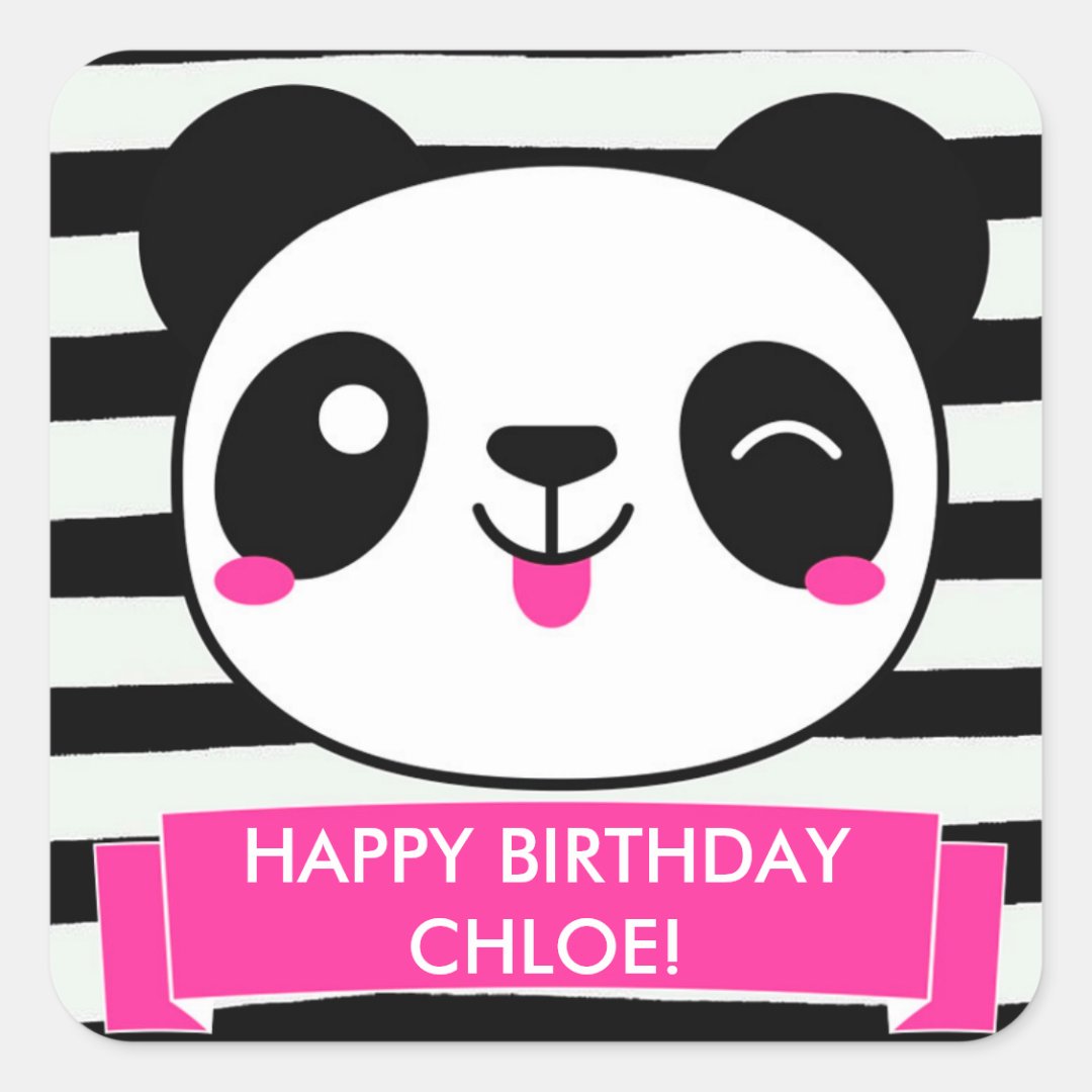 Cute Pink Panda Girls Happy Birthday Stickers | Zazzle