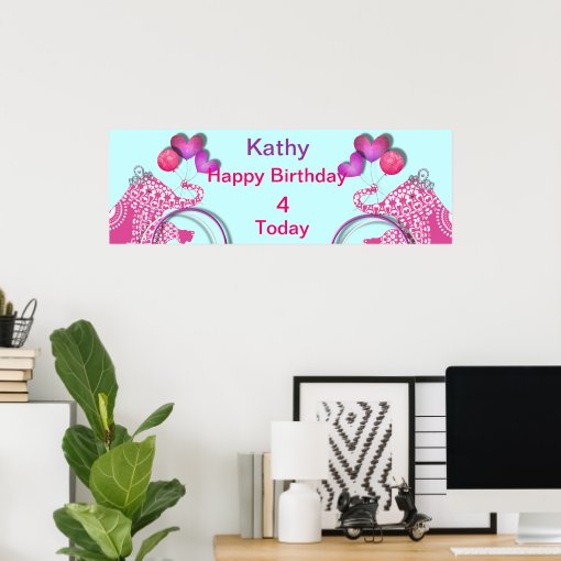 Cute Pink Party Elephant Kids Personalized Banner Poster | Zazzle