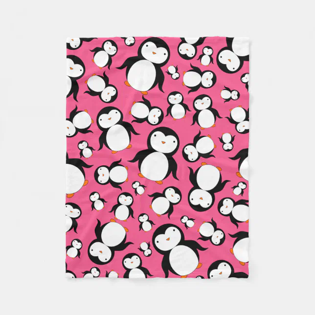 Cute pink penguin pattern fleece blanket | Zazzle