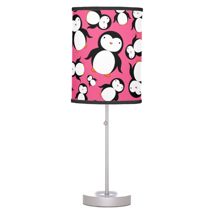 Cute pink penguin pattern table lamp | Zazzle