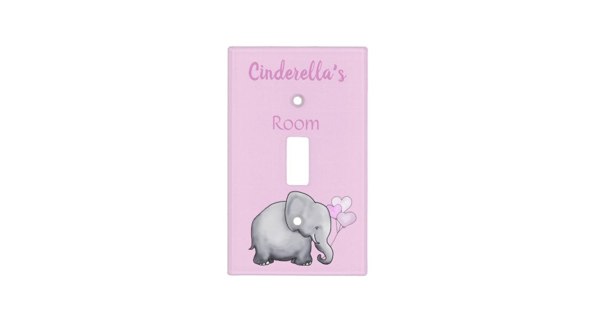 Cute Pink Personalized Elephant Baby Girl Nursery Light Switch Cover ...