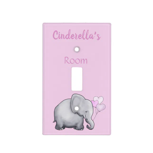 Cute Pink Personalized Elephant Baby Girl Nursery Light Switch Cover ...