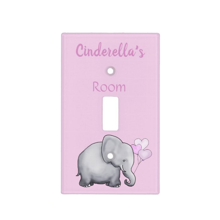 Cute Pink Personalized Elephant Baby Girl Nursery Light Switch Cover ...