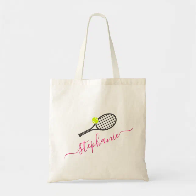 Cute Pink Personalized Tennis Racket Monogram Tote Bag | Zazzle