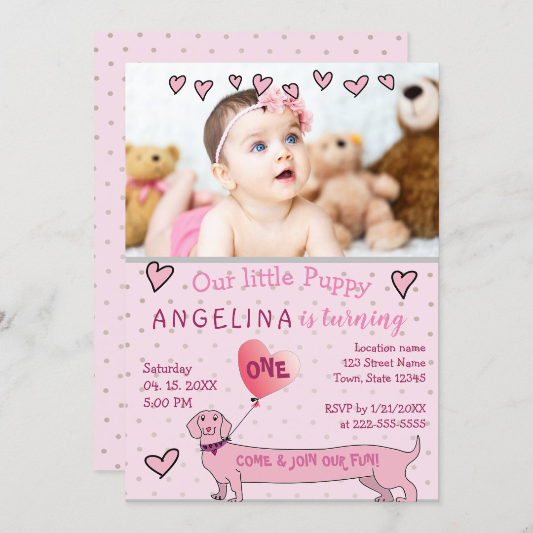 Cute Pink Photo 1st Birthday Invitation | Zazzle