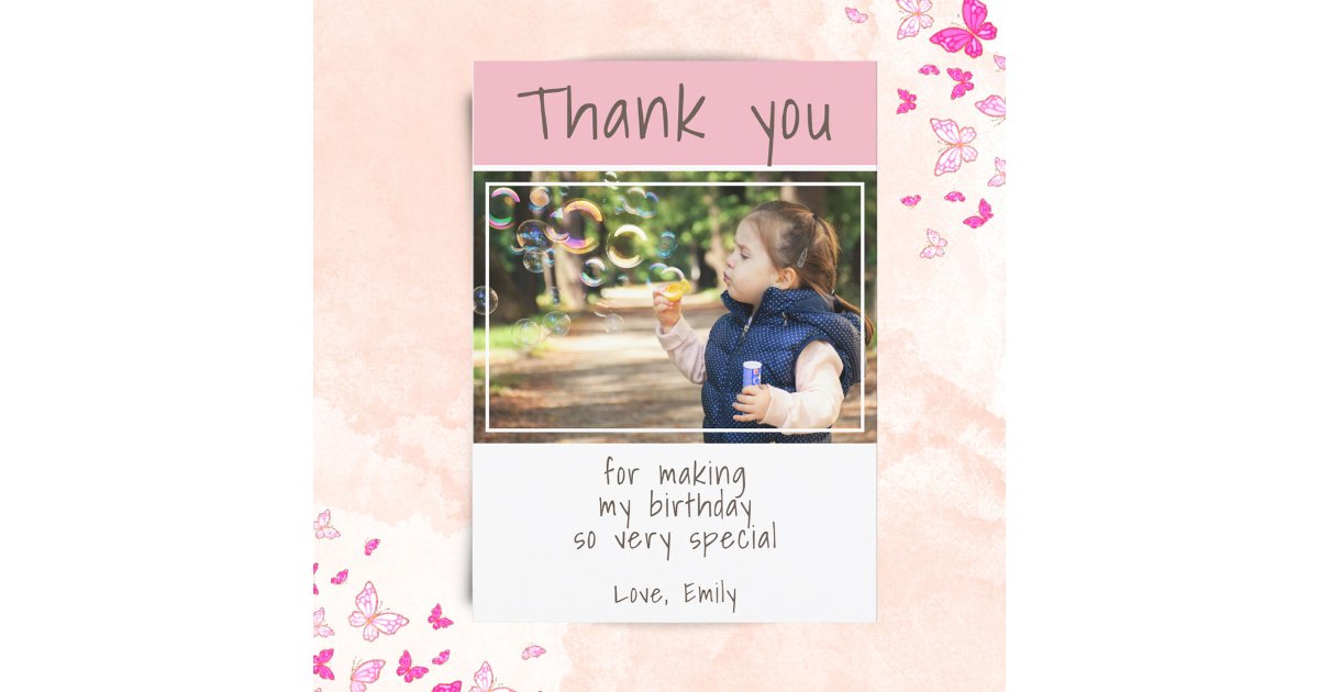 Cute Pink Photo Kids Thank you Card | Zazzle