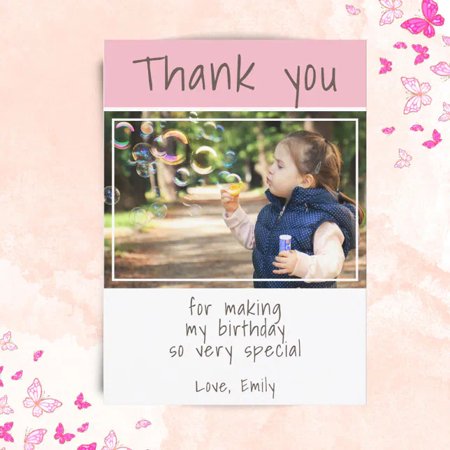 Cute Pink Photo Kids Thank you Card | Zazzle