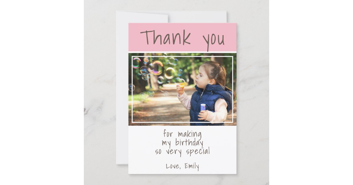 Cute Pink Photo Kids Thank you Card | Zazzle.com