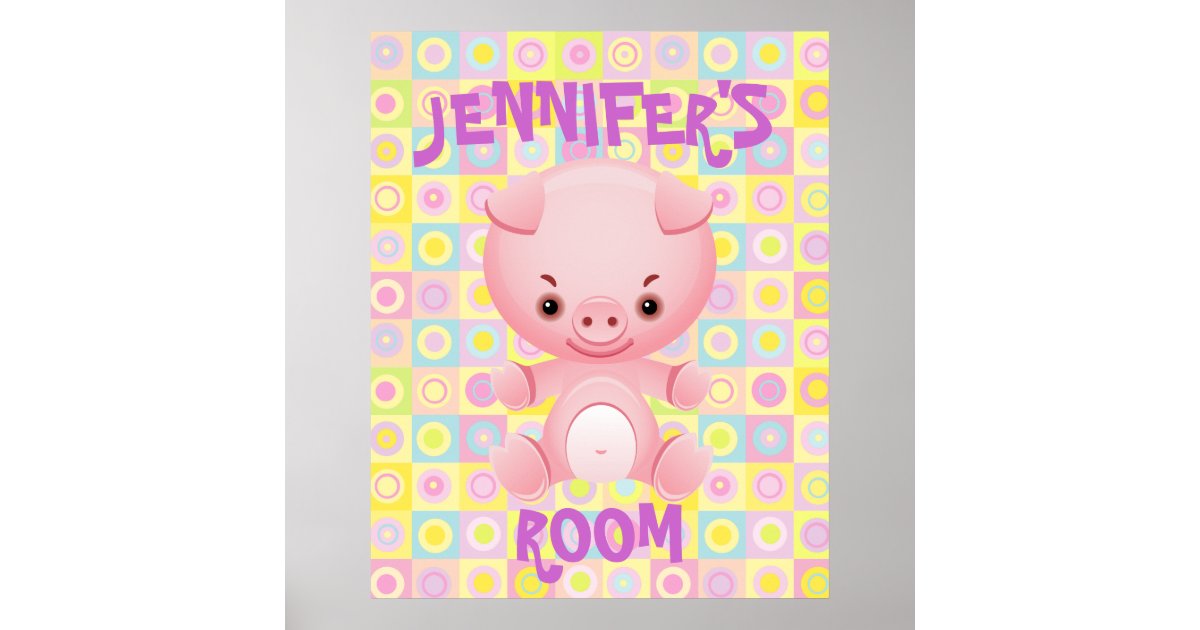 Cute pink pig kids poster | Zazzle