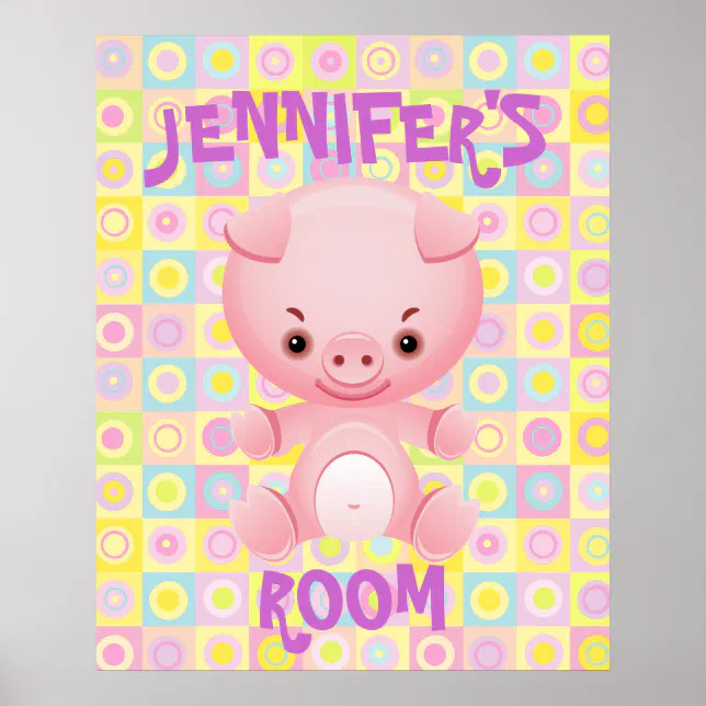 Cute pink pig kids poster | Zazzle
