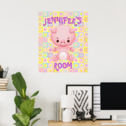 Cute pink pig kids poster | Zazzle