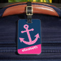 Cute Pink Polka Dot Anchor with Navy Custom Name Luggage Tag | Zazzle