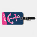 Cute Pink Polka Dot Anchor with Navy Custom Name Luggage Tag | Zazzle