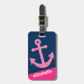 Cute Pink Polka Dot Anchor with Navy Custom Name Luggage Tag | Zazzle