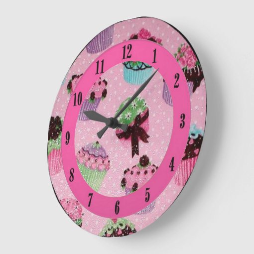 Cute Pink Polka Dot Cupcake Wall Clock. Large Clock | Zazzle