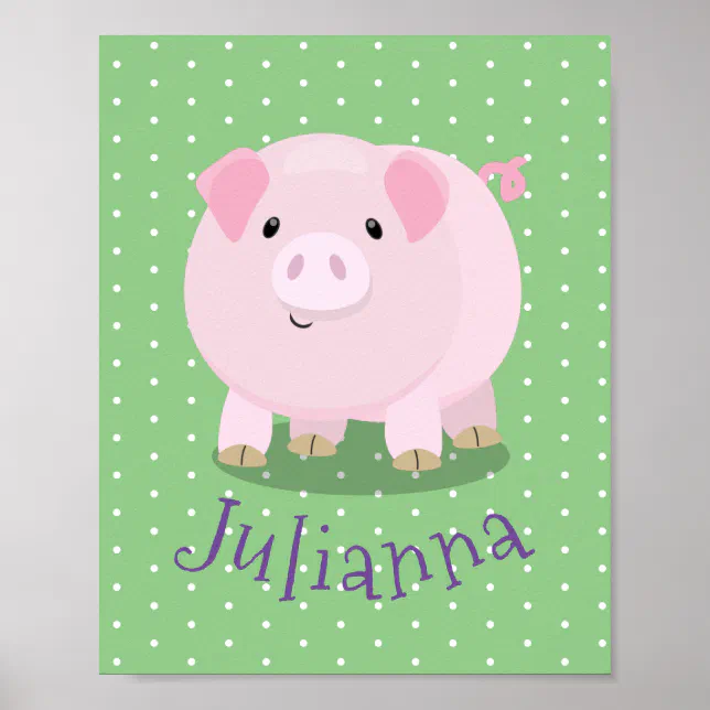 Cute pink pot bellied pig cartoon illustration poster | Zazzle