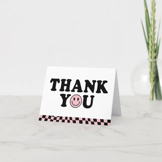 Cute Pink Preppy Smile Birthday Checkered Thank You Card | Zazzle