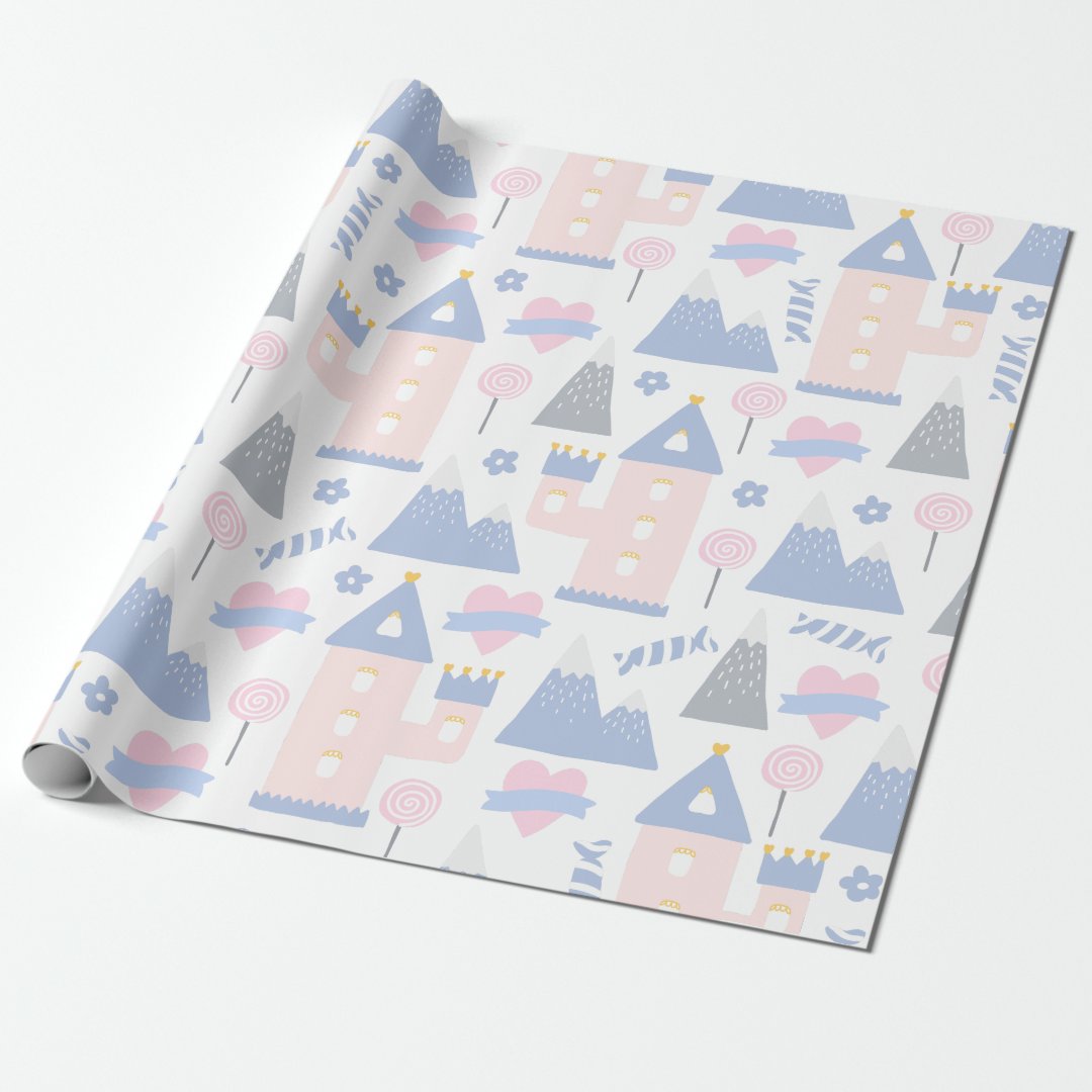 Cute Pink Princess Castle With Hearts Wrapping Paper | Zazzle