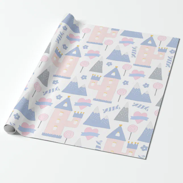 Cute Pink Princess Castle With Hearts Wrapping Paper | Zazzle