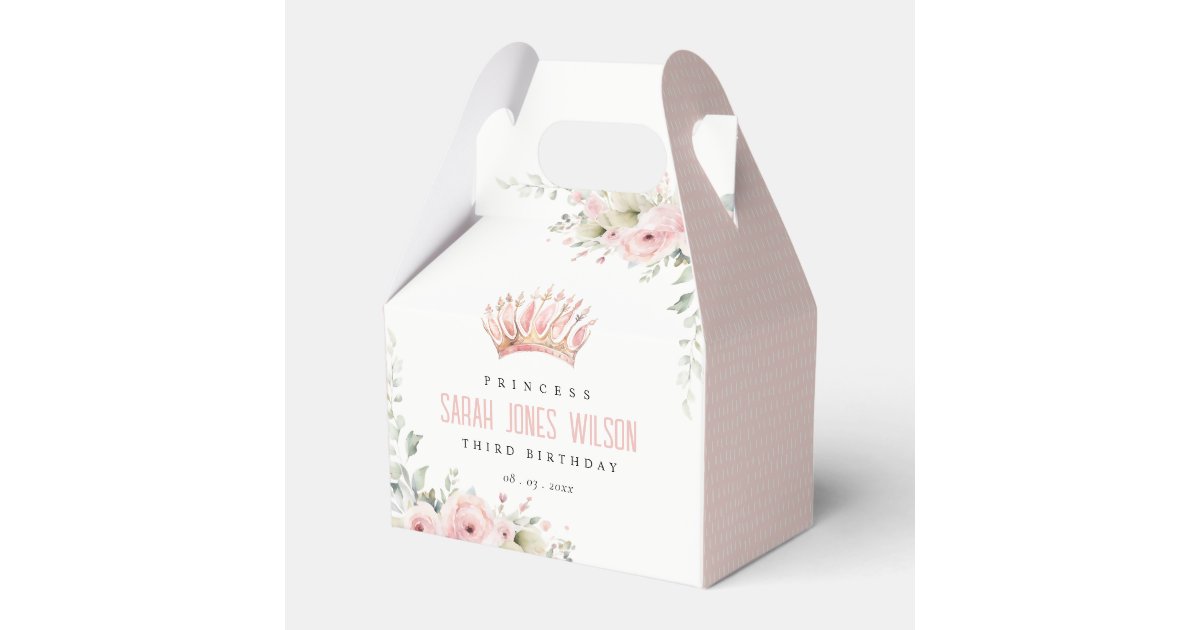 Cute Pink Princess Crown Tiara Floral Birthday Favor Boxes | Zazzle