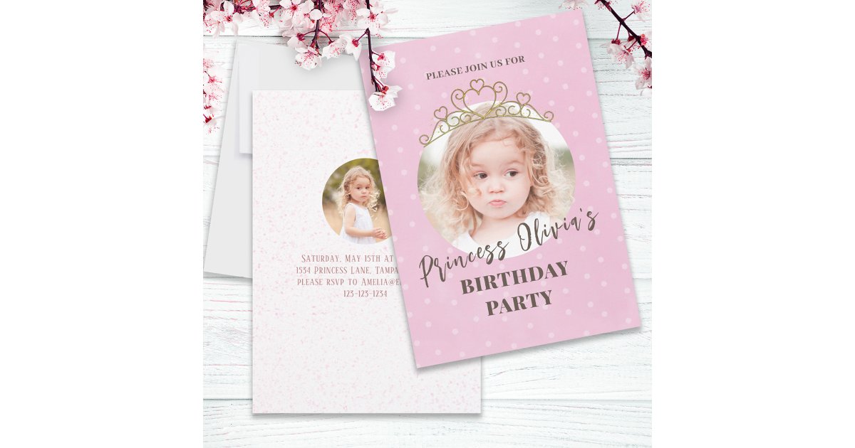 Cute Pink Princess Tiara Birthday Whimsical Invitation | Zazzle