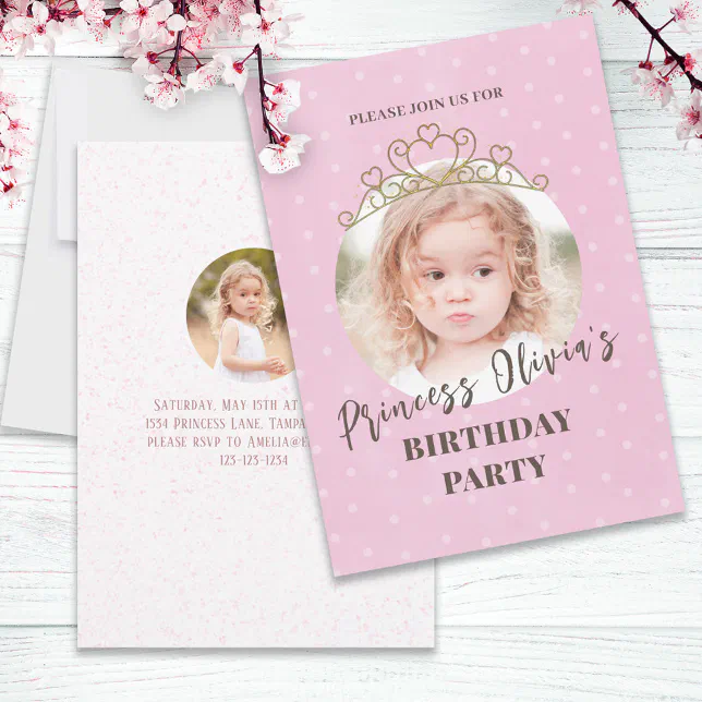 Cute Pink Princess Tiara Birthday Whimsical Invitation | Zazzle