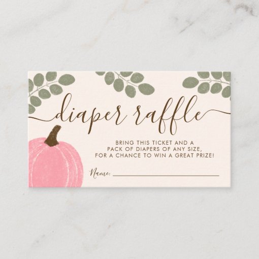 Cute Pink Pumpkin Eucalyptus Fall Diaper Raffle Enclosure Card | Zazzle