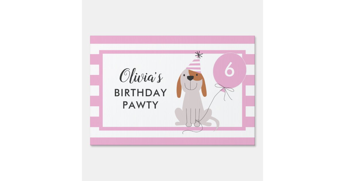 Cute Pink Puppy Dog Birthday Pawty Sign | Zazzle