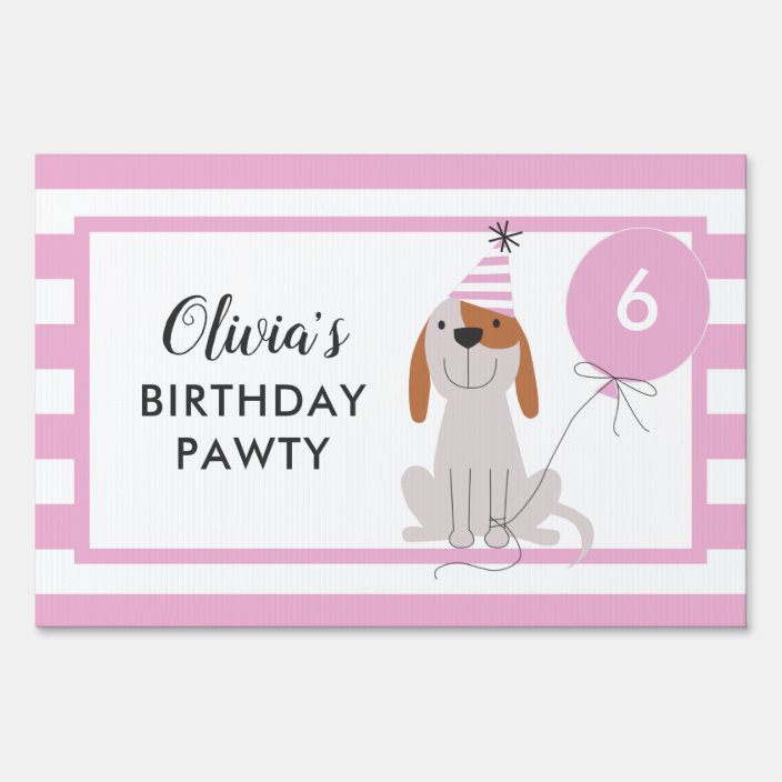 Cute Pink Puppy Dog Birthday Pawty Sign | Zazzle.com