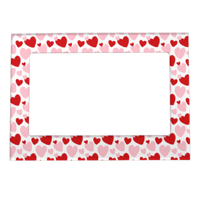 Cute Pink Red Speckled Heart Pattern Magnetic Frame | Zazzle