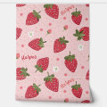 Cute Pink & Red Strawberry Personalized Girl Name Wallpaper | Zazzle