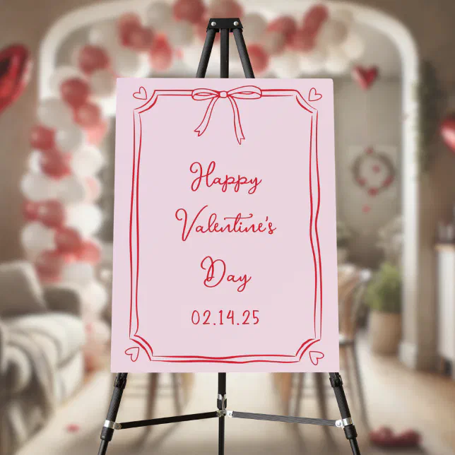 Cute Pink & Red Valentine's Day Party Welcome Sign | Zazzle