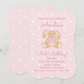 Cute Pink Ribbon Bunny Rabbit Kids First Birthday Invitation | Zazzle