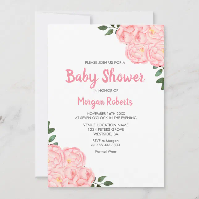 Cute Pink Rose Baby Shower Invitation | Zazzle