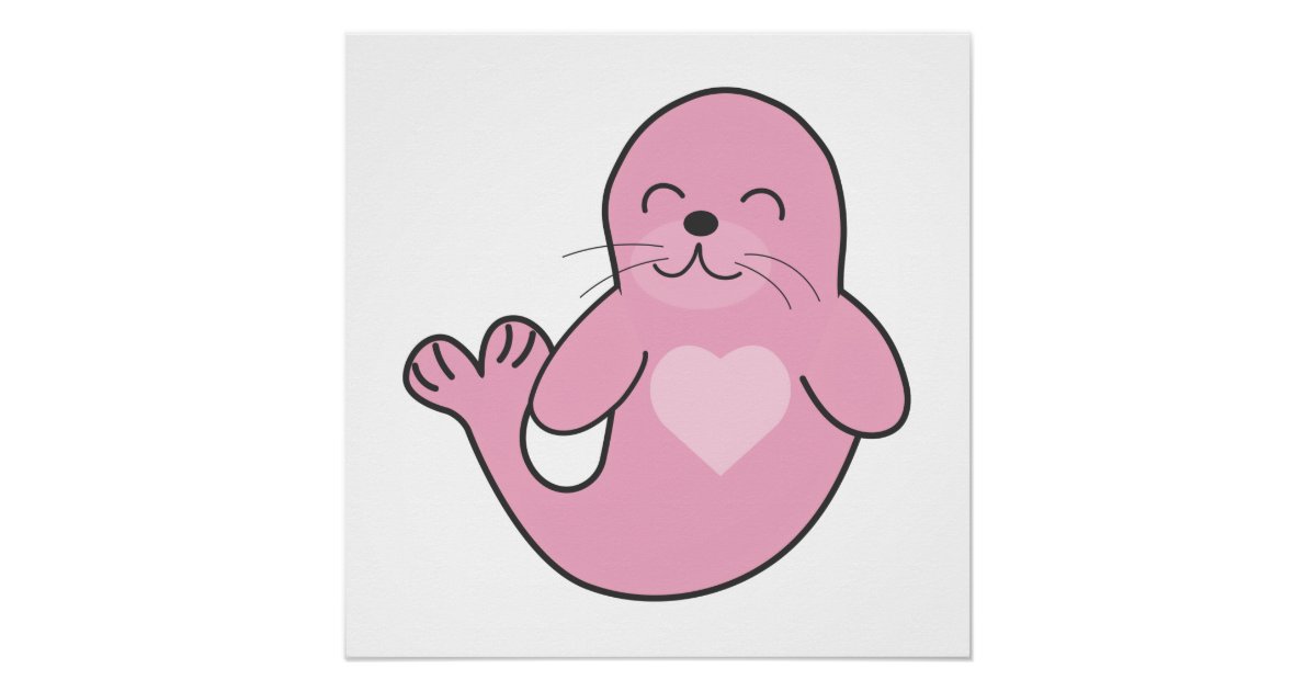 Cute pink seal poster | Zazzle