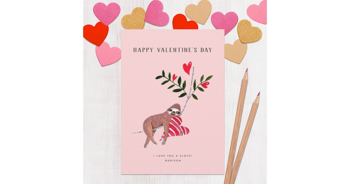 Cute Pink Sloth Valentine Greeting card | Zazzle