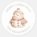 Cute Pink Snowman Personalized Merry Christmas Classic Round Sticker ...