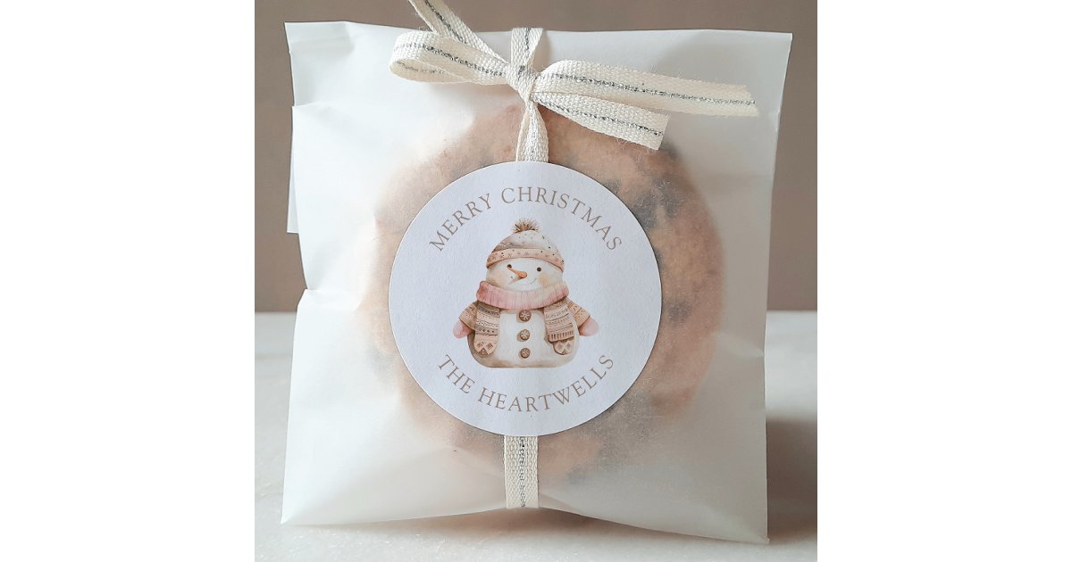Cute Pink Snowman Personalized Merry Christmas Classic Round Sticker ...